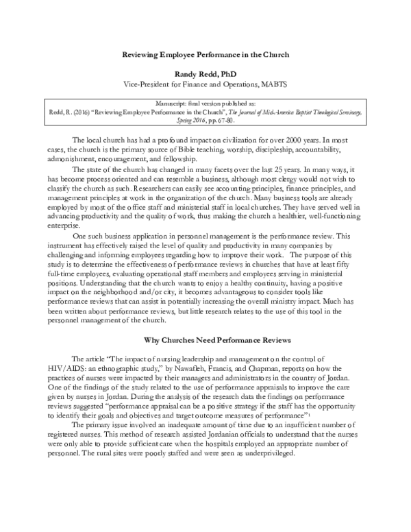 (PDF) Reviewing Employee Performance in the Church