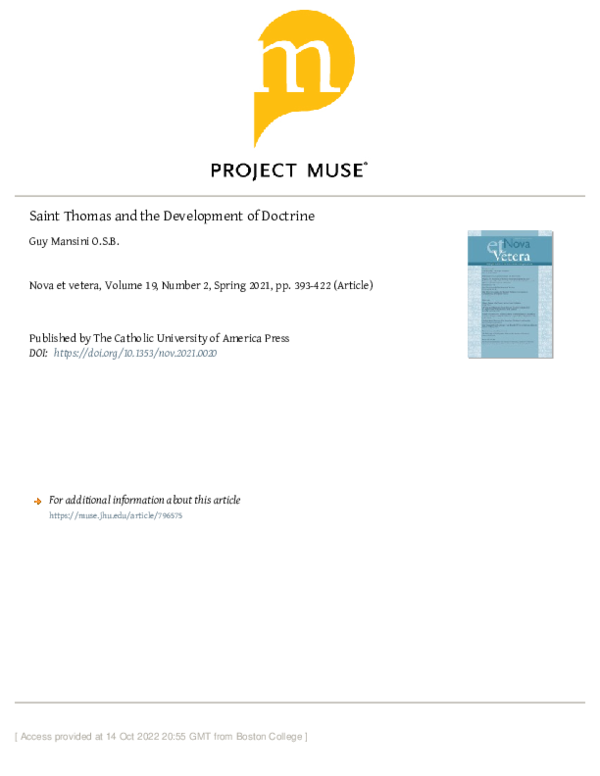 (PDF) Saint Thomas and the Development of Doctrine