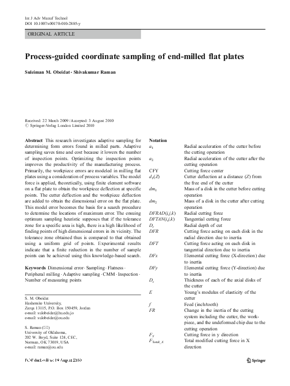 (PDF) Process-guided coordinate sampling of end-milled flat plates