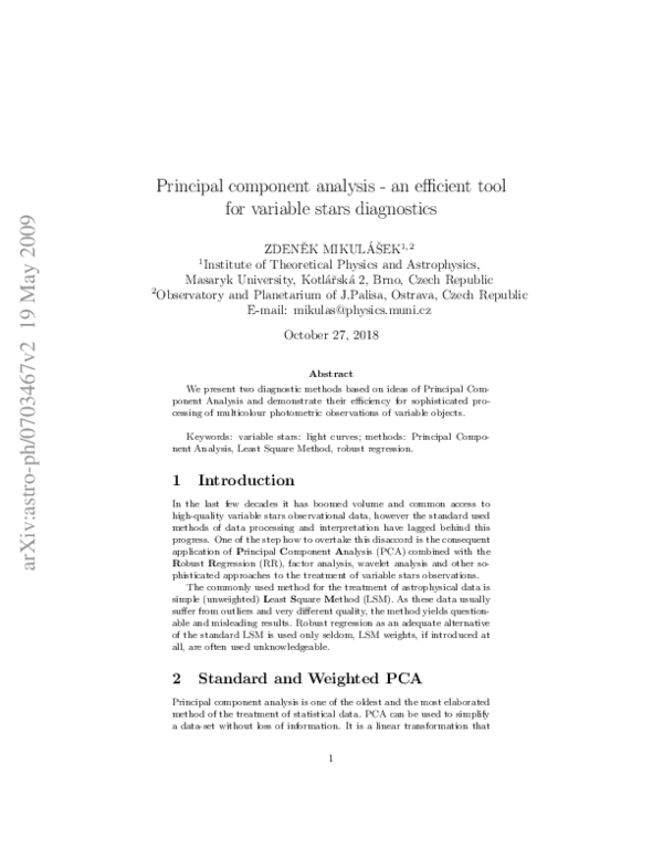 (PDF) Principal component analysis—an efficient tool for variable stars diagnostics