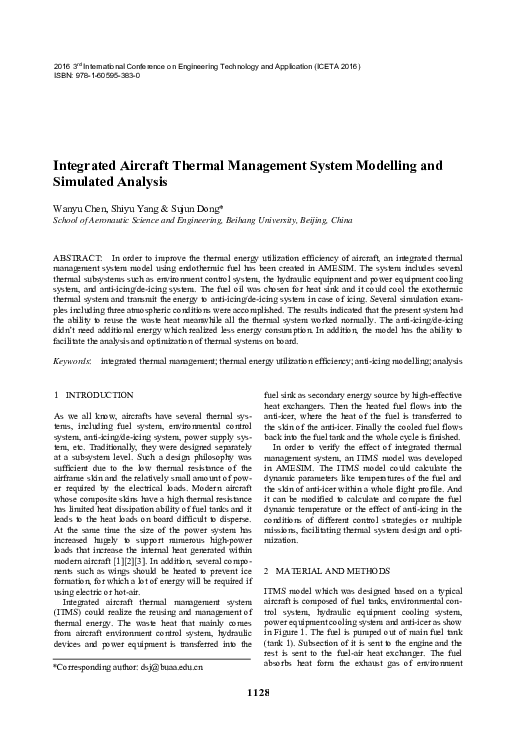 (PDF) Integrated Aircraft Thermal Management System Modelling and ...