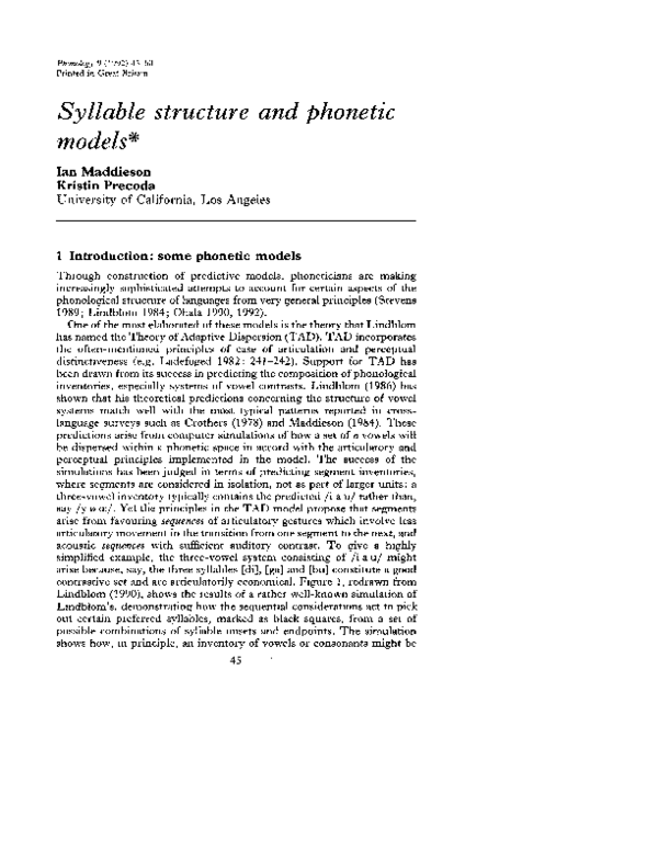 (PDF) Syllable structure and phonetic models | Ian Maddieson - Academia.edu