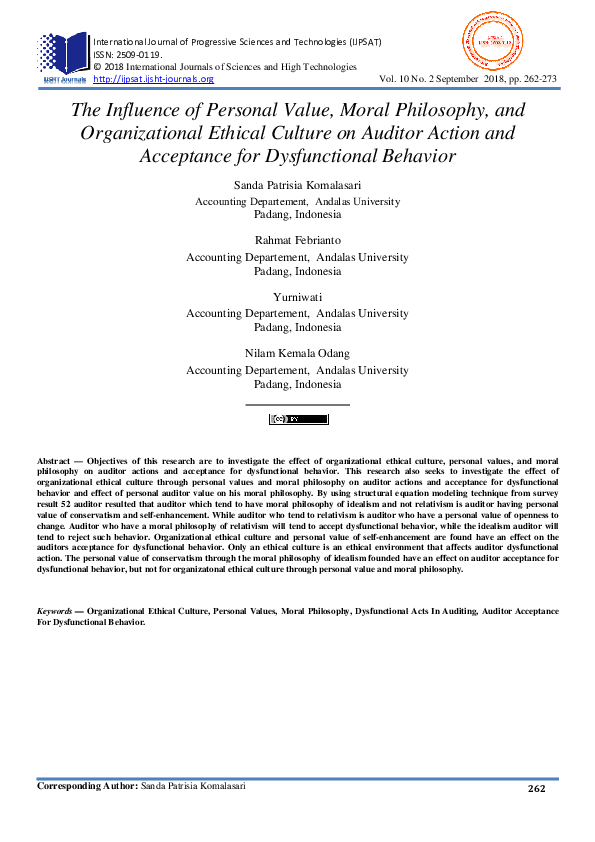 (PDF) The Influence of Personal Value, Moral Philosophy, and ...