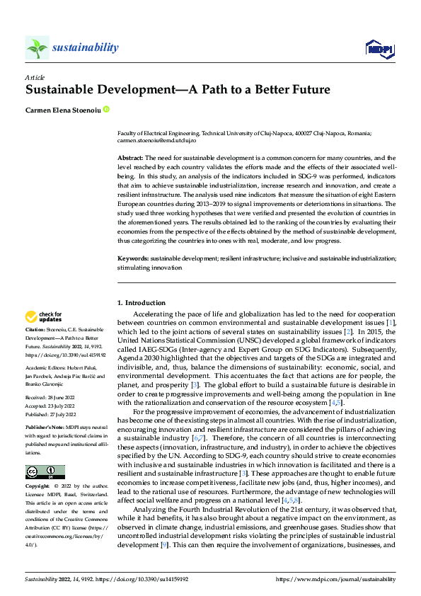 (PDF) Sustainable Development—A Path to a Better Future