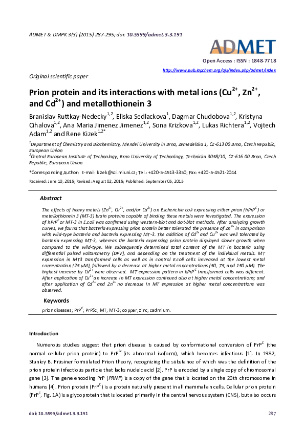 (PDF) Prion protein and its interactions with metal ions (Cu2+, Zn2 ...