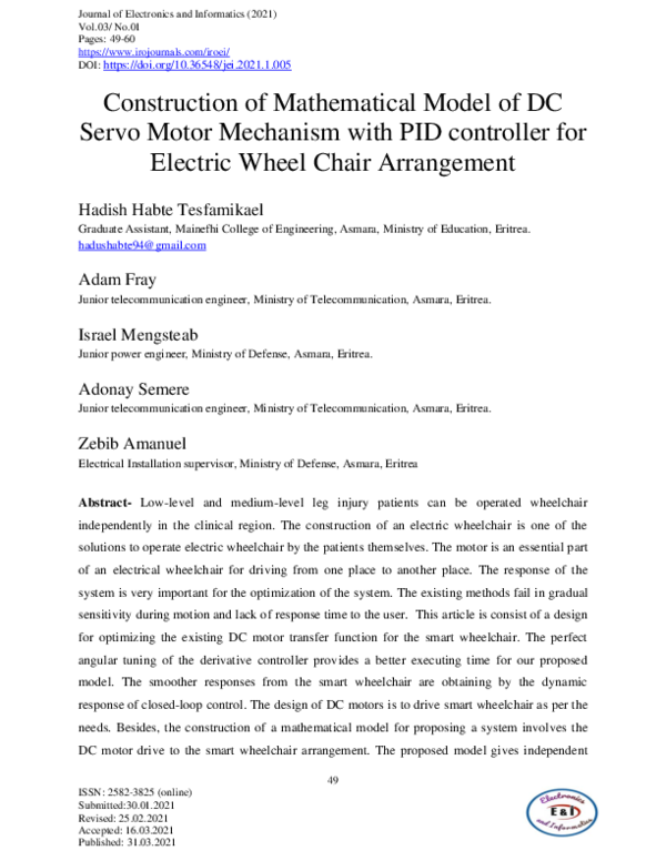 (PDF) Construction of Mathematical Model of DC Servo Motor Mechanism with PID controller for ...