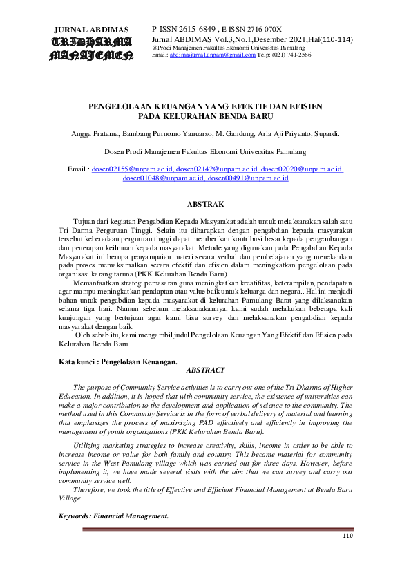 (PDF) Pengelolaan Keuangan Yang Efektif Dan Efisien Pada Kelurahan Benda Baru