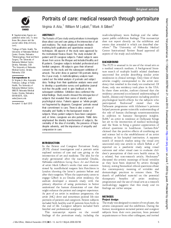 (PDF) Portraits of care: medical research through portraiture