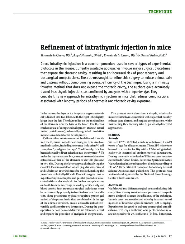 (PDF) Refinement of intrathymic injection in mice