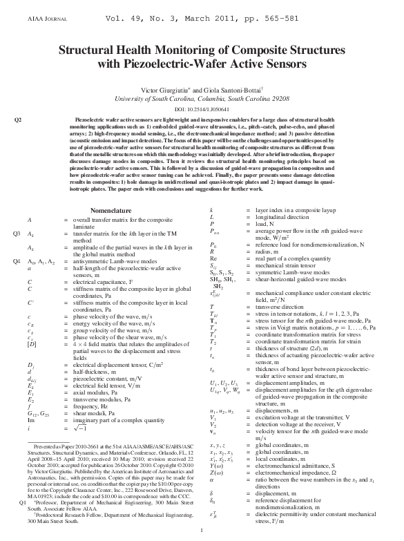 Pdf Structural Health Monitoring Of Composite Structures With Piezoelectric Wafer Active Sensors