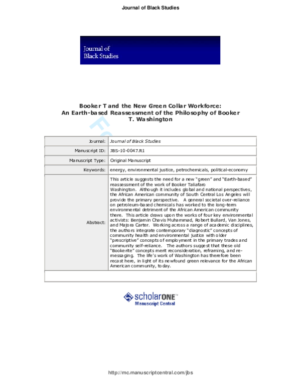 (PDF) Booker T. and the New Green Collar Workforce: An Earth-Based ...
