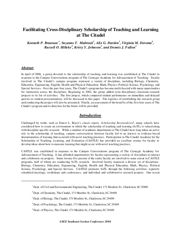 (PDF) Facilitating Cross-Disciplinary Scholarship of Teaching and ...