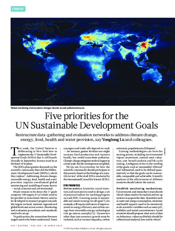 (PDF) Policy: Five priorities for the UN Sustainable Development Goals