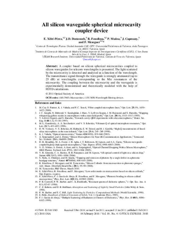 (PDF) All silicon waveguide spherical microcavity coupler device