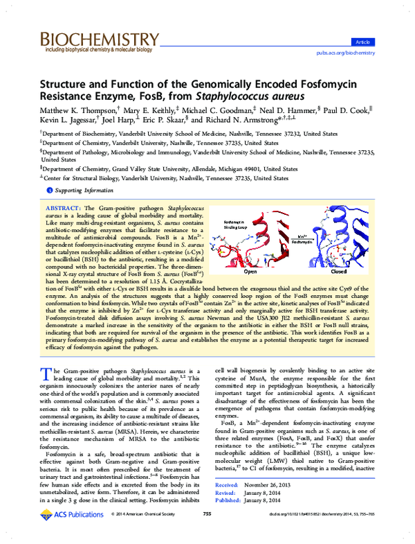 (PDF) Structure and Function of the Genomically Encoded Fosfomycin ...