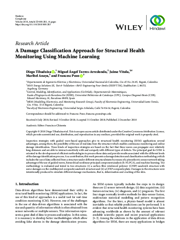 (PDF) A Damage Classification Approach for Structural Health Monitoring Using Machine Learning