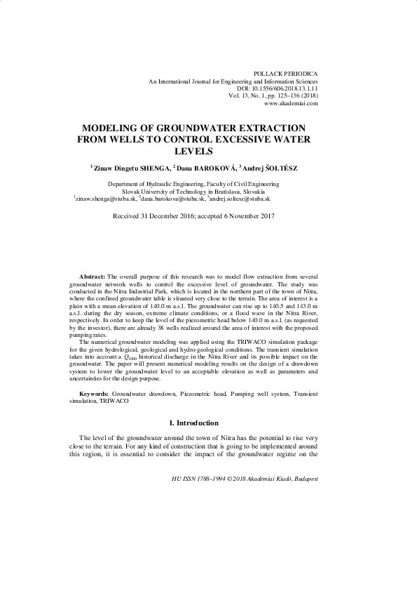 Pdf Modeling Of Groundwater Extraction From Wells To Control