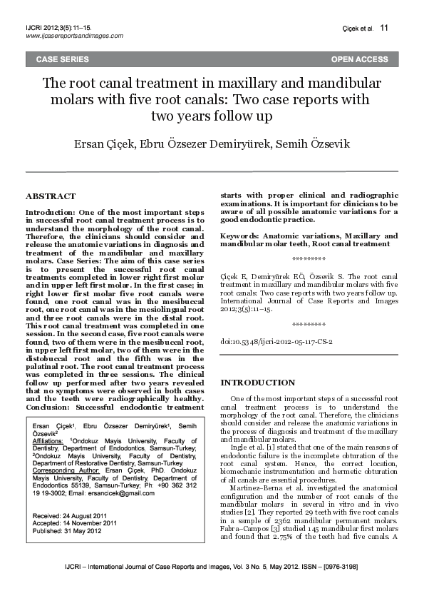 (PDF) The root canal treatment in maxillary and mandibular molars with ...