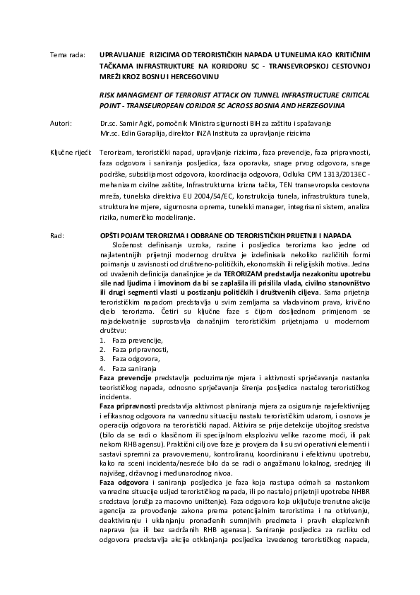 (PDF) Risk Management of Terrorist Attacks in the Tunnels as Critical ...
