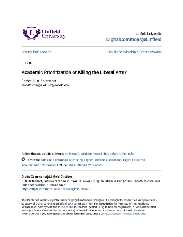 (PDF) Academic Prioritization or Killing the Liberal Arts