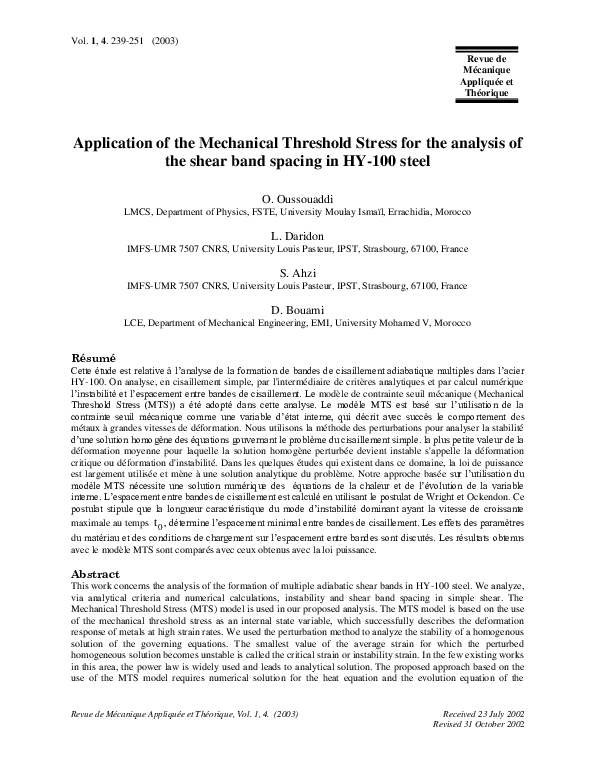 (PDF) Application of mechanical threshold stress for the analysis of ...