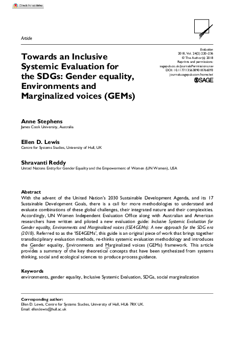 (PDF) Towards an Inclusive Systemic Evaluation for the SDGs: Gender ...