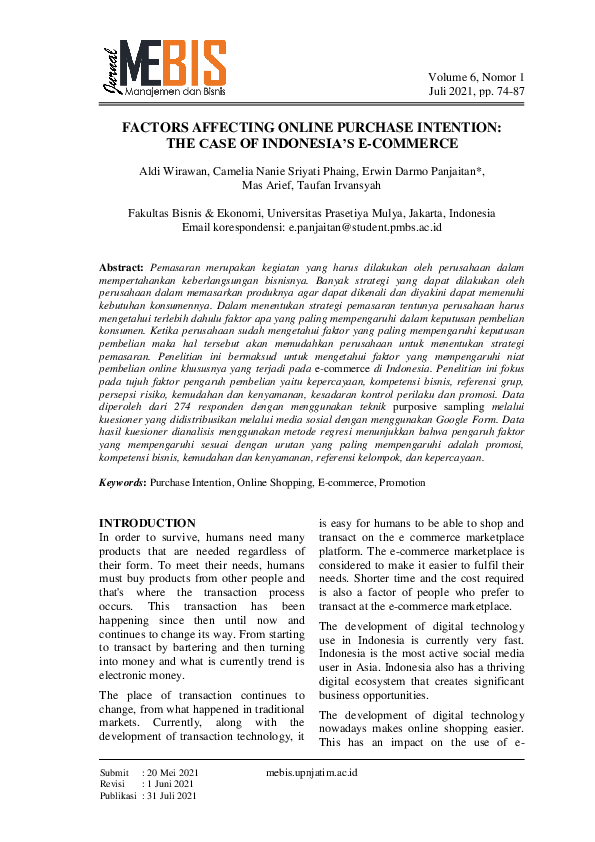 (PDF) Factors Affecting Online Purchase Intention