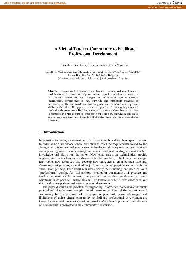 (PDF) A Virtual Teacher Community to Facilitate Professional Development