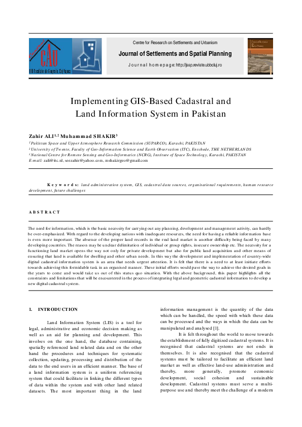 (PDF) Implementing GIS-based Cadastral and Land Information System in Pakistan