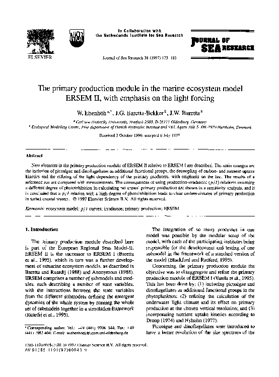(PDF) The primary production module in the marine ecosystem model ERSEM ...
