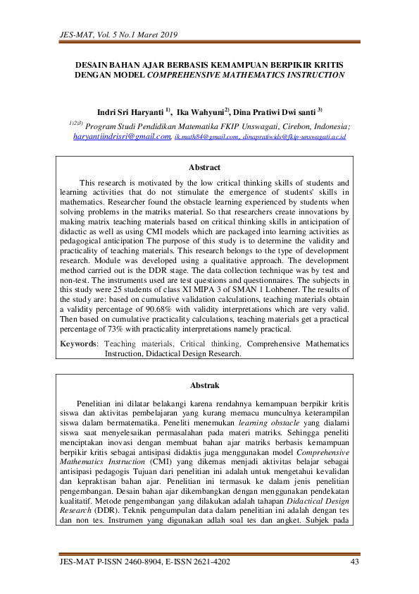 (PDF) Desain Bahan Ajar Berbasis Kemampuan Berpikir Kritis Dengan Model ...