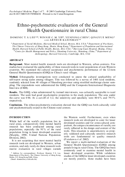 (PDF) Ethno-psychometric evaluation of the General Health Questionnaire ...