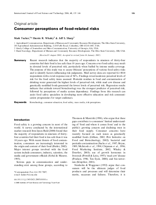 (PDF) Consumer perceptions of food-related risks