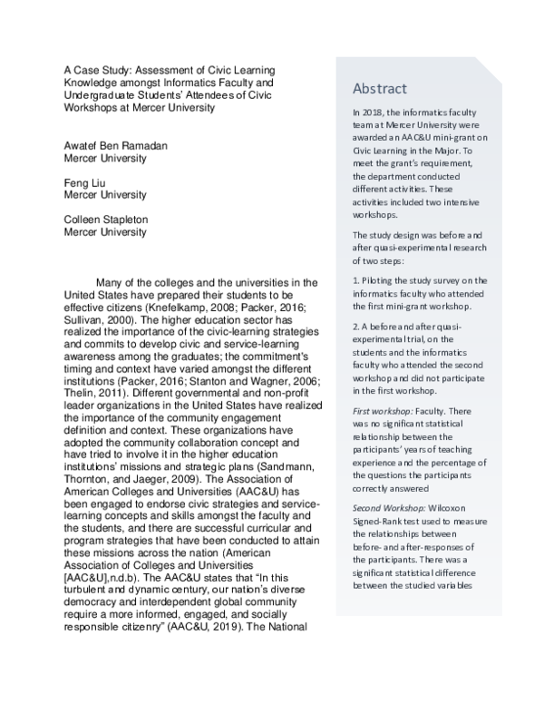 (PDF) A Case Study: Assessment of Civic Learning Knowledge amongst ...