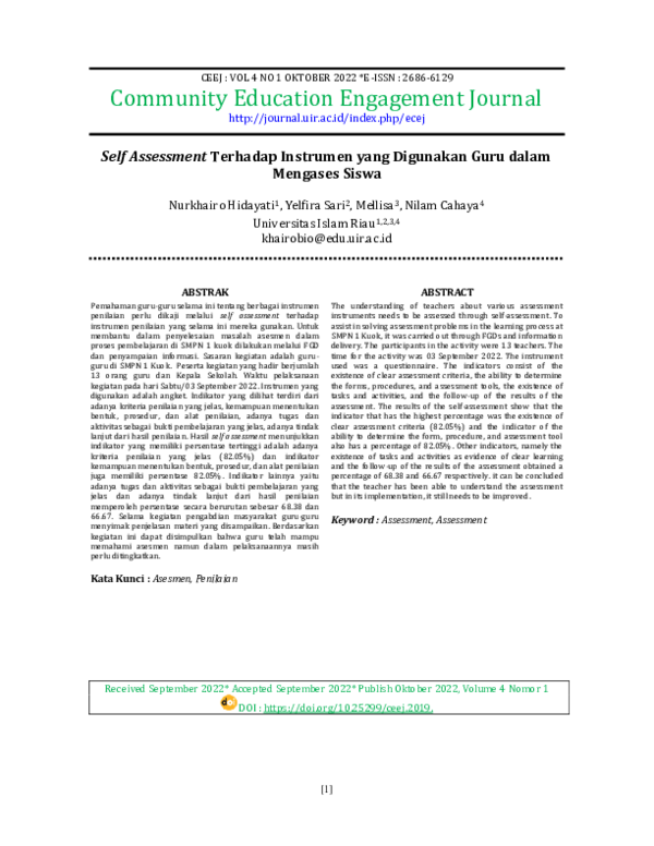 (PDF) Self Assessment Terhadap Instrumen yang Digunakan Guru dalam ...