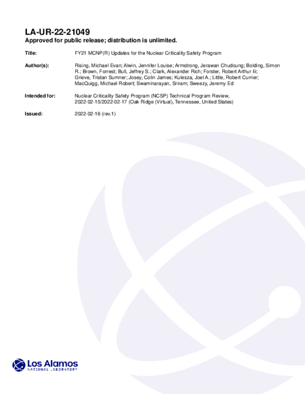 (PDF) FY21 MCNP® Updates for the Nuclear Criticality Safety Program ...