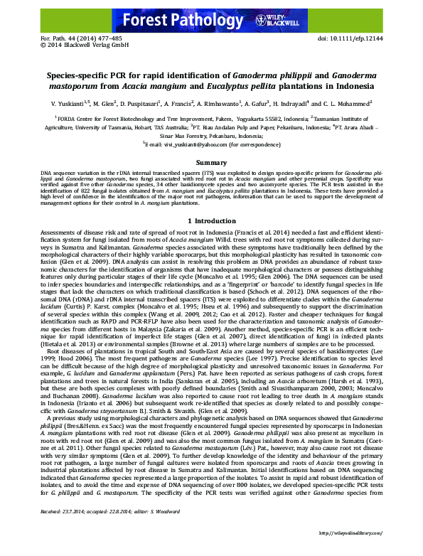 (PDF) Species-specific PCR for rapid identification of Ganoderma ...