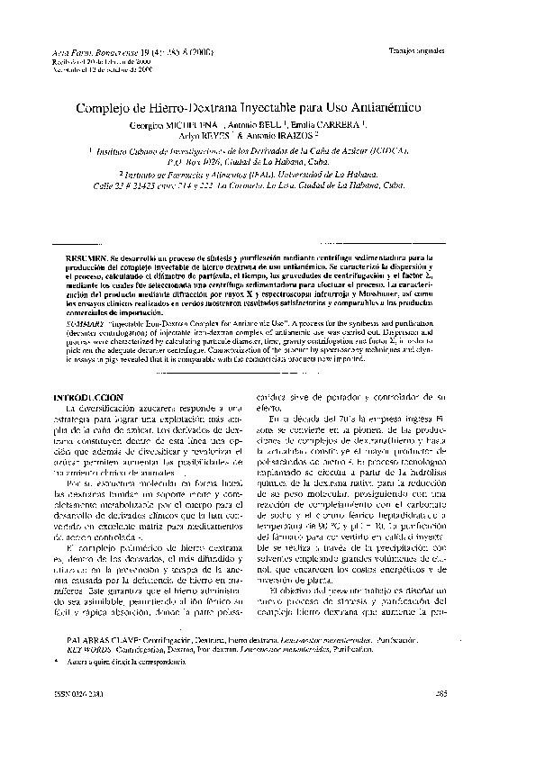 (PDF) Complejo de hierro-dextrana inyectable para uso antianémico