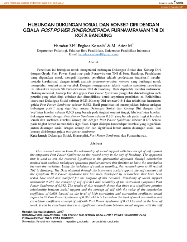 (PDF) Hubungan Dukungan Sosial Dan Konsep Diri Dengan Gejala Post Power Syndrome Pada ...