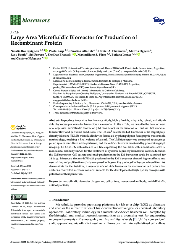 (PDF) Large Area Microfluidic Bioreactor for Production of Recombinant ...