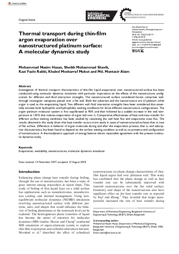 (PDF) Thermal transport during thin-film argon evaporation over nanostructured platinum surface ...