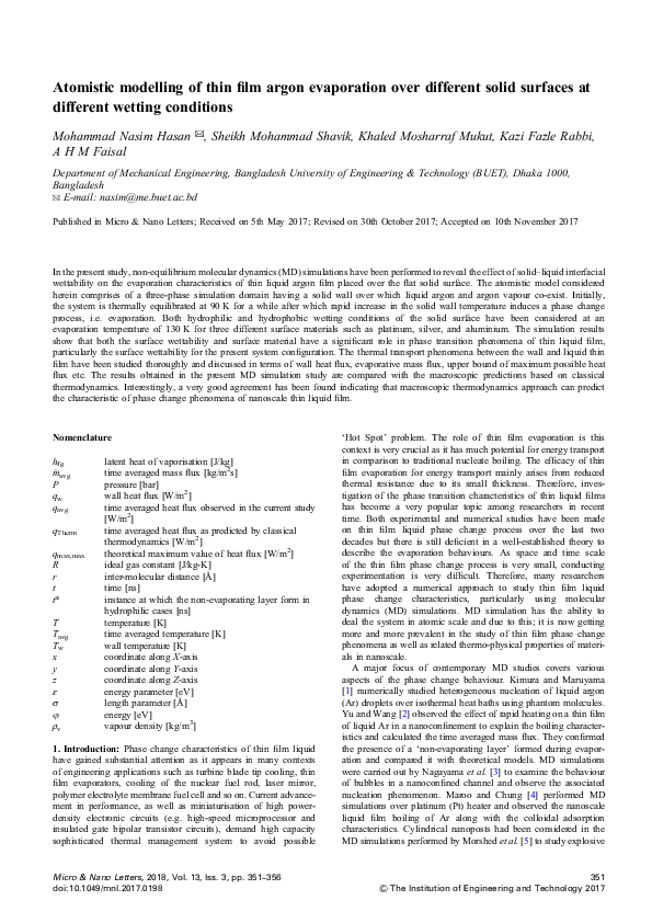 (PDF) Atomistic modelling of thin film argon evaporation over different solid surfaces at ...