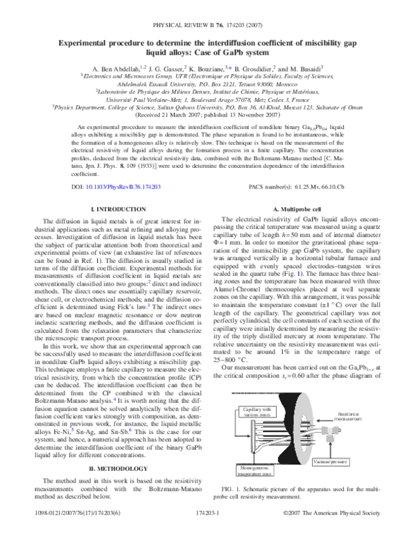 (PDF) Experimental procedure to determine the interdiffusion ...