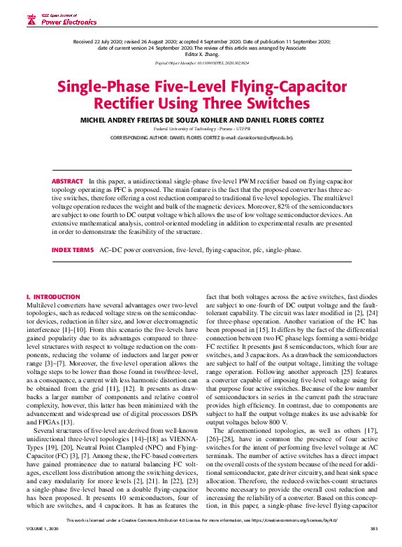 Pdf Single Phase Five Level Flying Capacitor Rectifier Using Three Switches Daniel Cortez