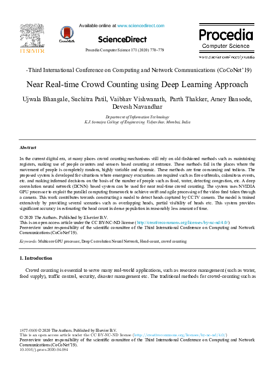 Pdf Near Real Time Crowd Counting Using Deep Learning Approach