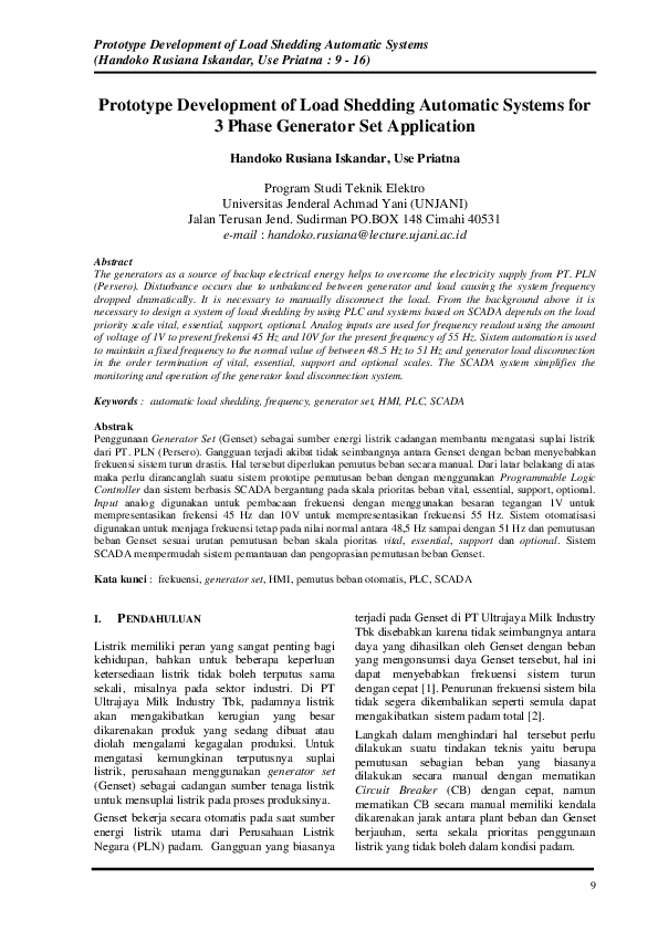 (PDF) Prototype Development of Load Shedding Automatic Systems for 3 Phase Generator Set Applicatio