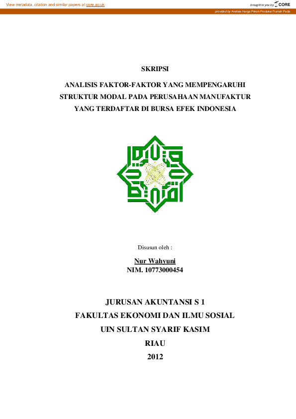 (PDF) Analisis Faktor-Faktor Yang Mempengaruhi Struktur Modal Pada Perusahaan Manufaktur Yang ...
