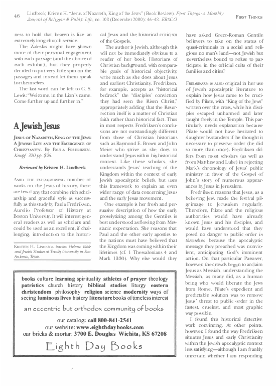 (PDF) Paula Fredriksen, Jesus of Nazareth King of the Jews, Reviewed by ...