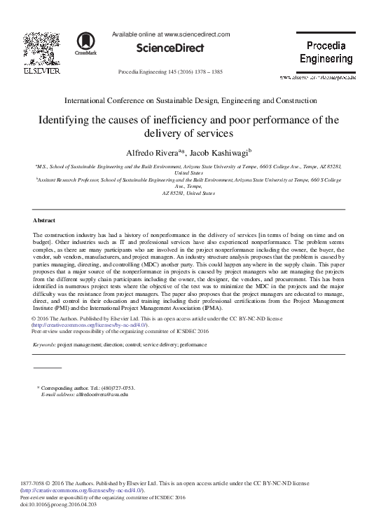 (PDF) Identifying the Causes of Inefficiency and Poor Performance of ...