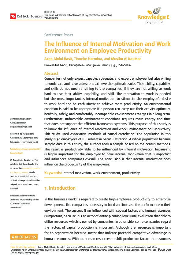 (PDF) The Influence of Internal Motivation and Work Environment on ...